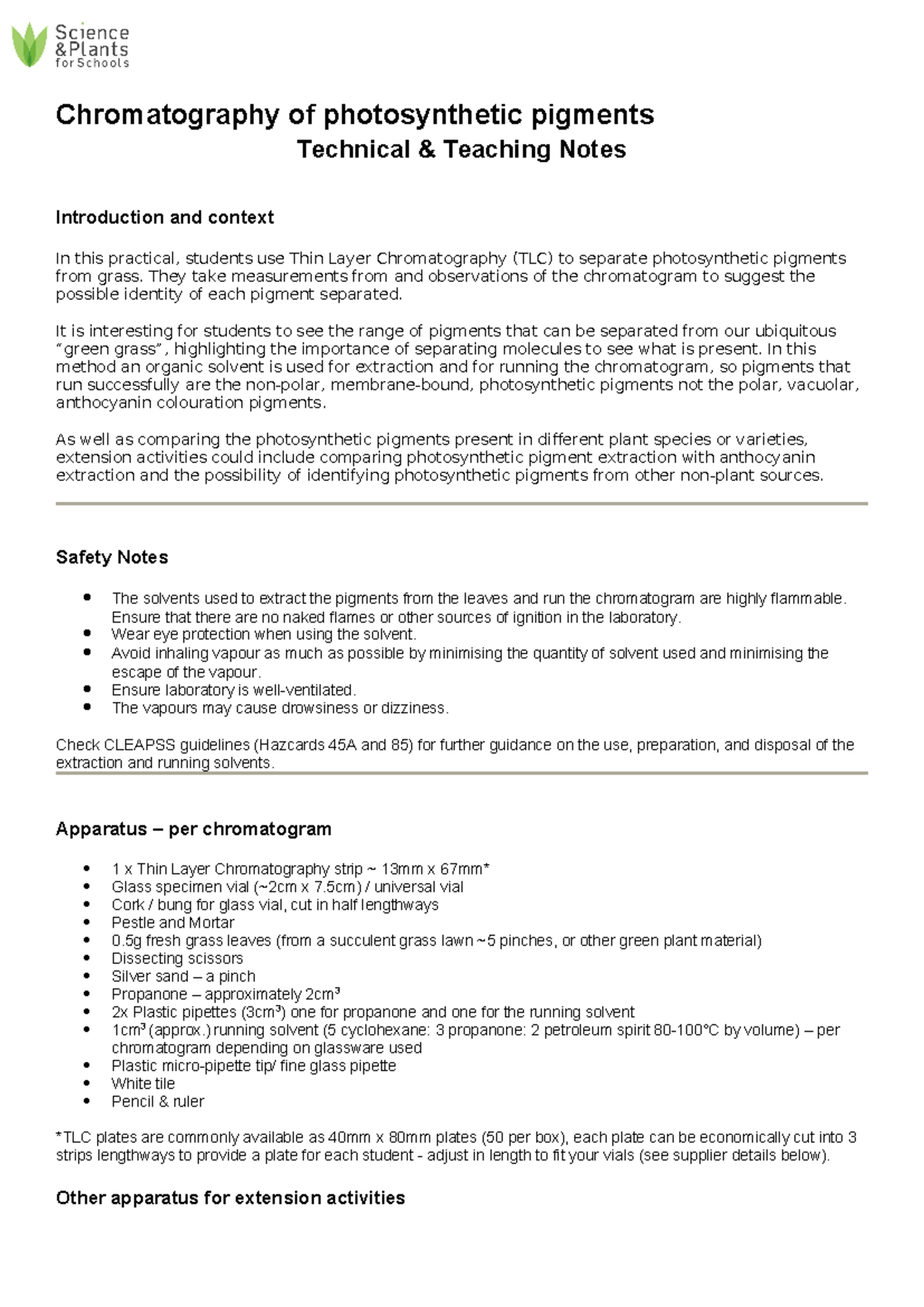 TLC Analysis of Photosynthetic Pigments from Grass - Practical ...