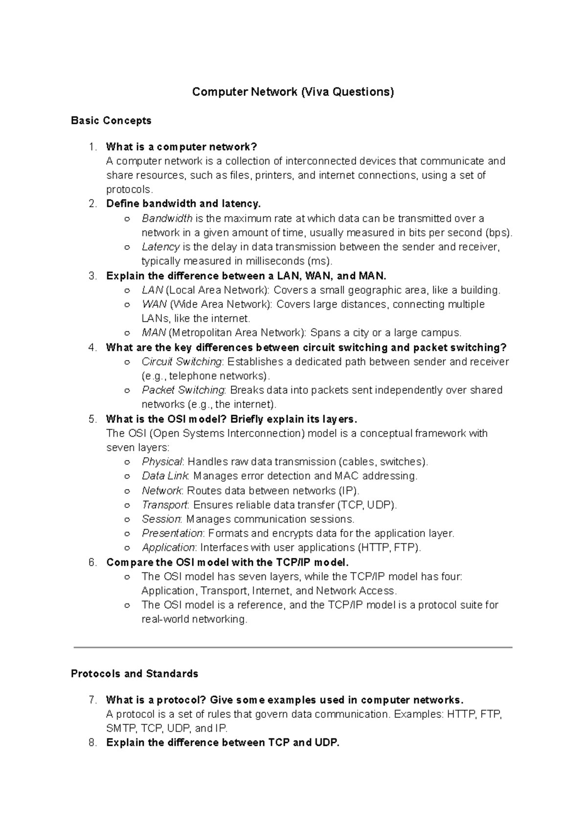 (Viva) Computer Networks - Computer Network (Viva Questions) Basic ...