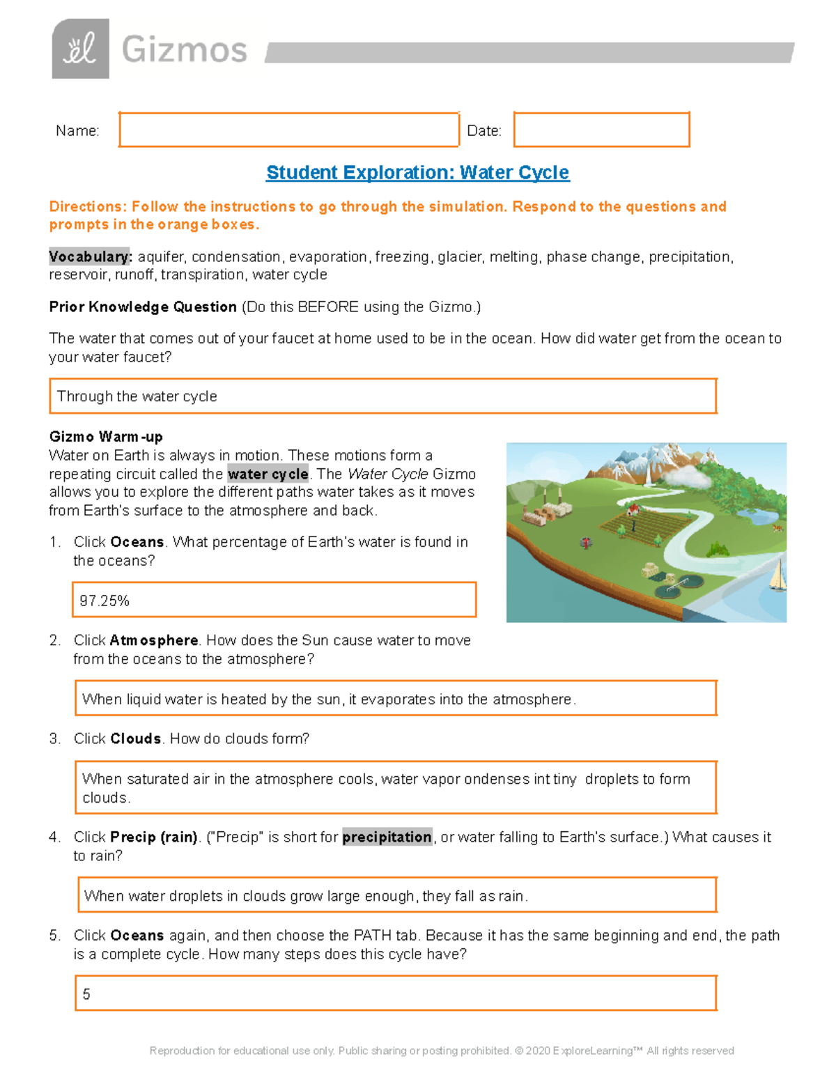 Nathan Davis - Water Cycle Gizmo - 10308447 - Name: Date: Student Exploration: Water Cycle - Studocu