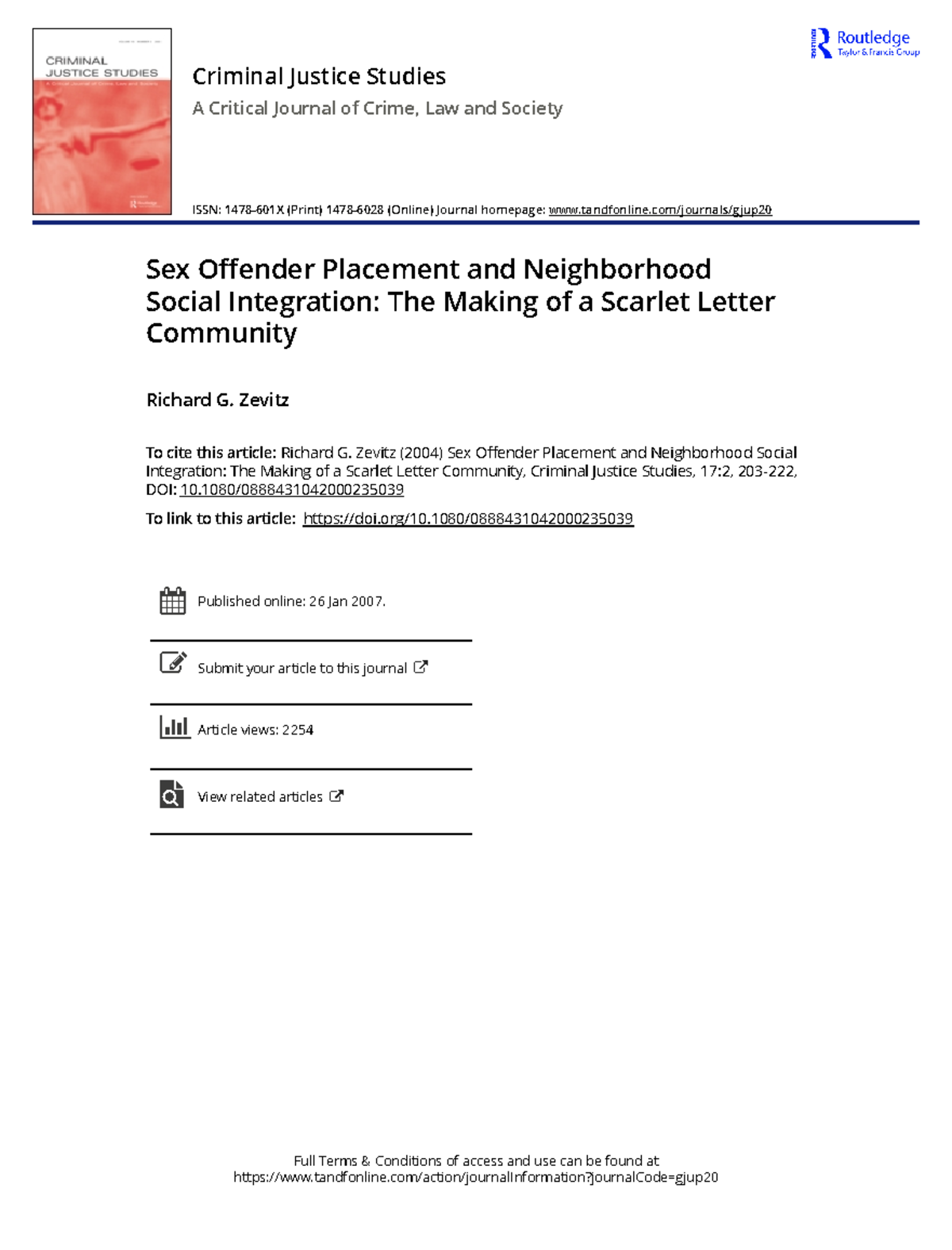 Sex Offender Placement and Neighborhood Social Integration The Making ...