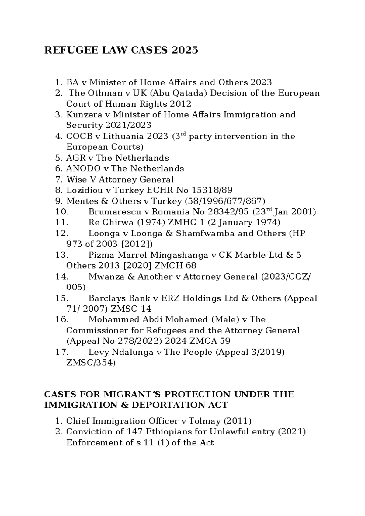 Refugee Law Cases Overview: Key Judgments and Decisions - Studocu