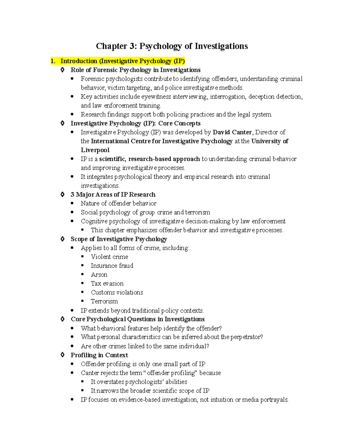 Chapter 3: Investigative Psychology and Forensic Insights (IP) - Studocu