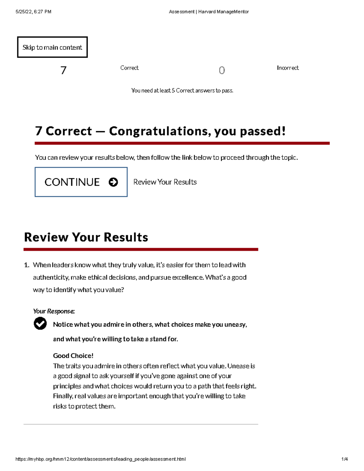 Assessment Results for Harvard Manage Mentor: Leadership Values - Studocu