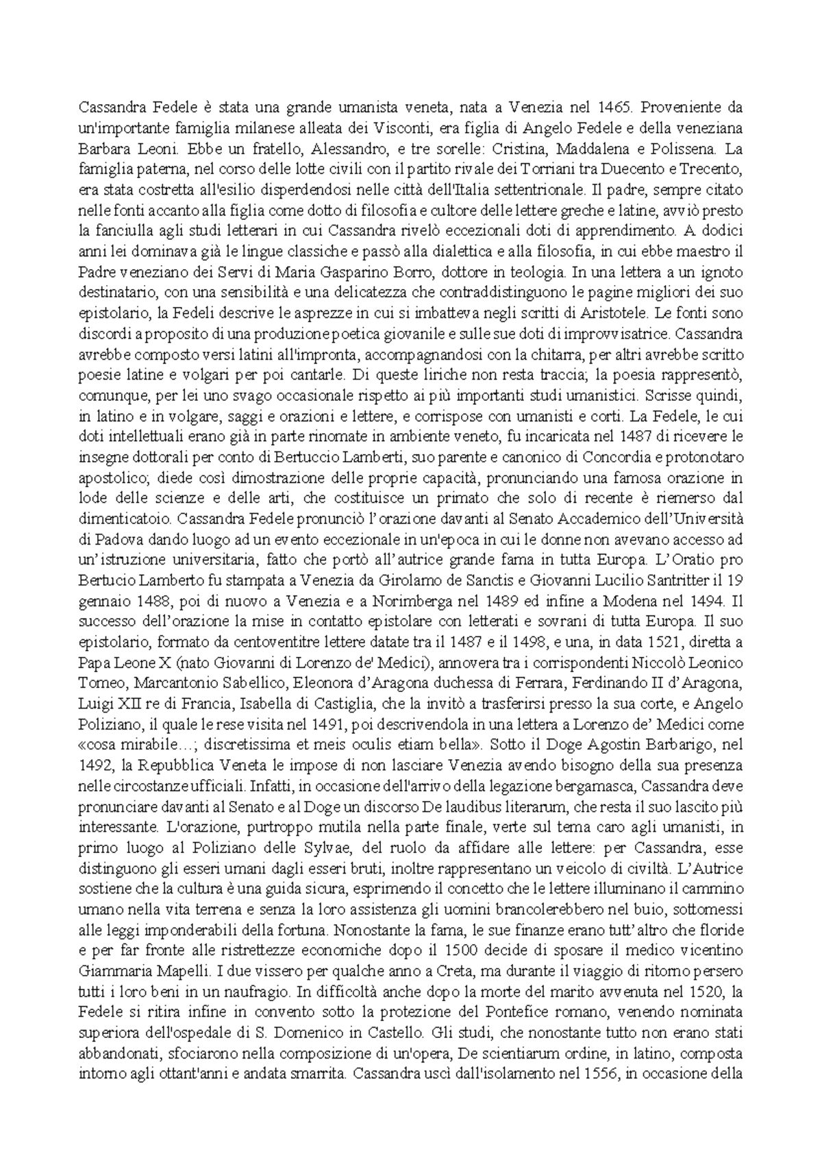 Cassandra Fedele - Esercitazioni Obbligatorie e Contributi Umanistici ...