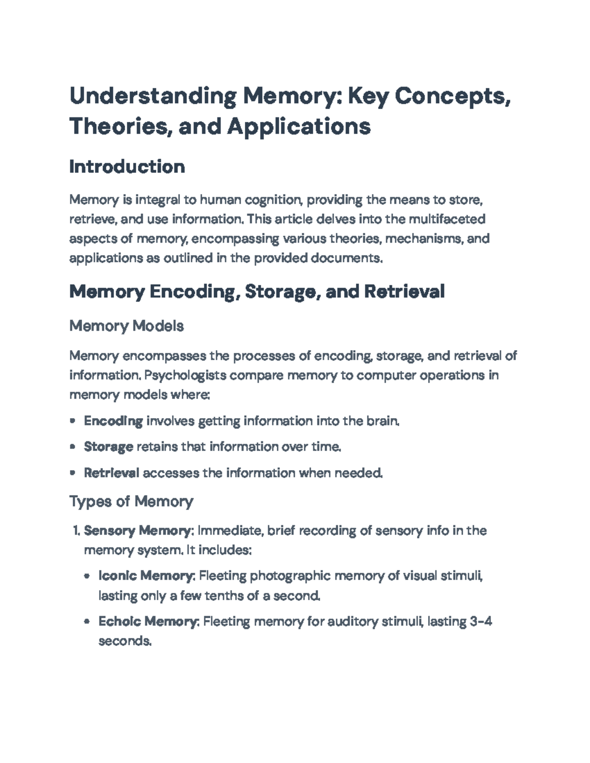 Understanding Memory: Theories, Mechanisms, and Learning Strategies - Understanding Memory: Key ...