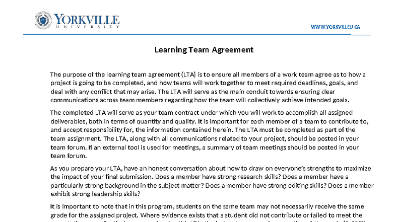 Managing Organizational Change LTA: Team Agreement & Collaboration ...