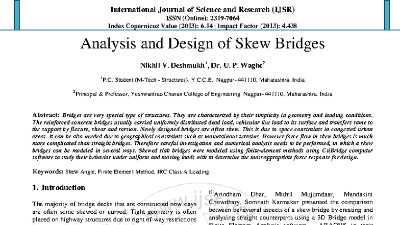 Analysis and Design of Skew Bridges (IJSR) - A Comprehensive Study ...
