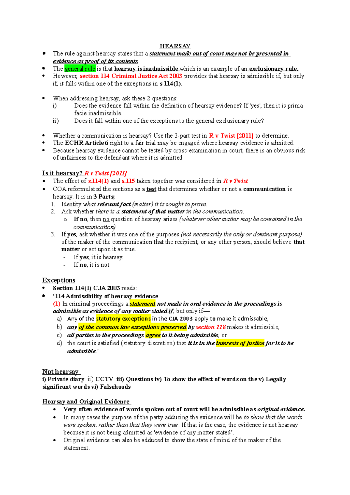 Hearsay Evidence: Rules and Exceptions in Criminal Proceedings (CJA ...