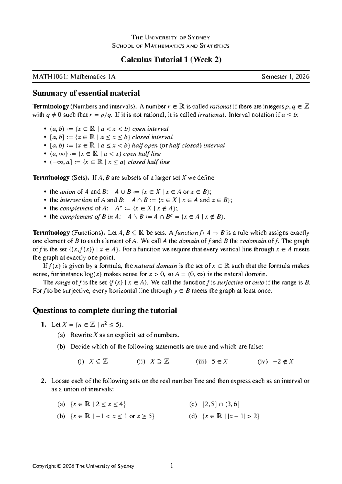 MATH1061: Calculus Tutorial 1 Summary (Week 2) - Essential Concepts ...