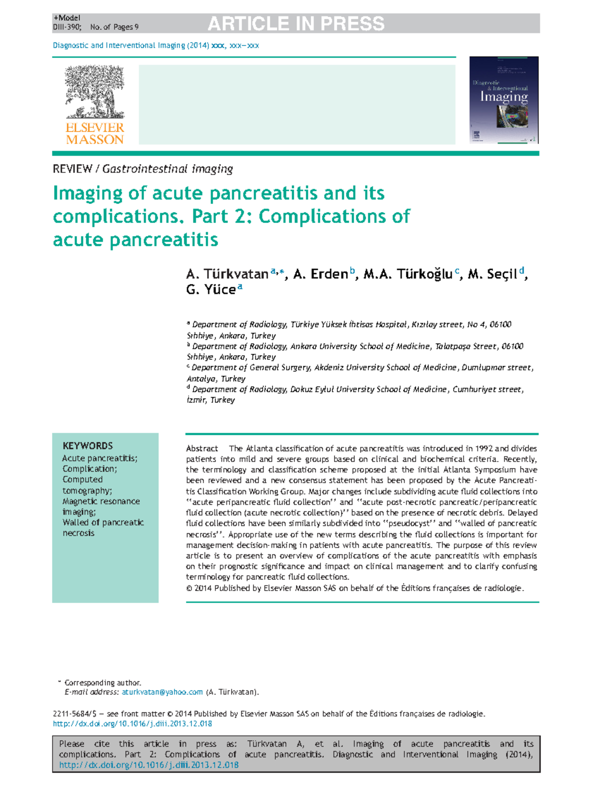 Imaging of Acute Pancreatitis and Complications - Part 2 Review ...