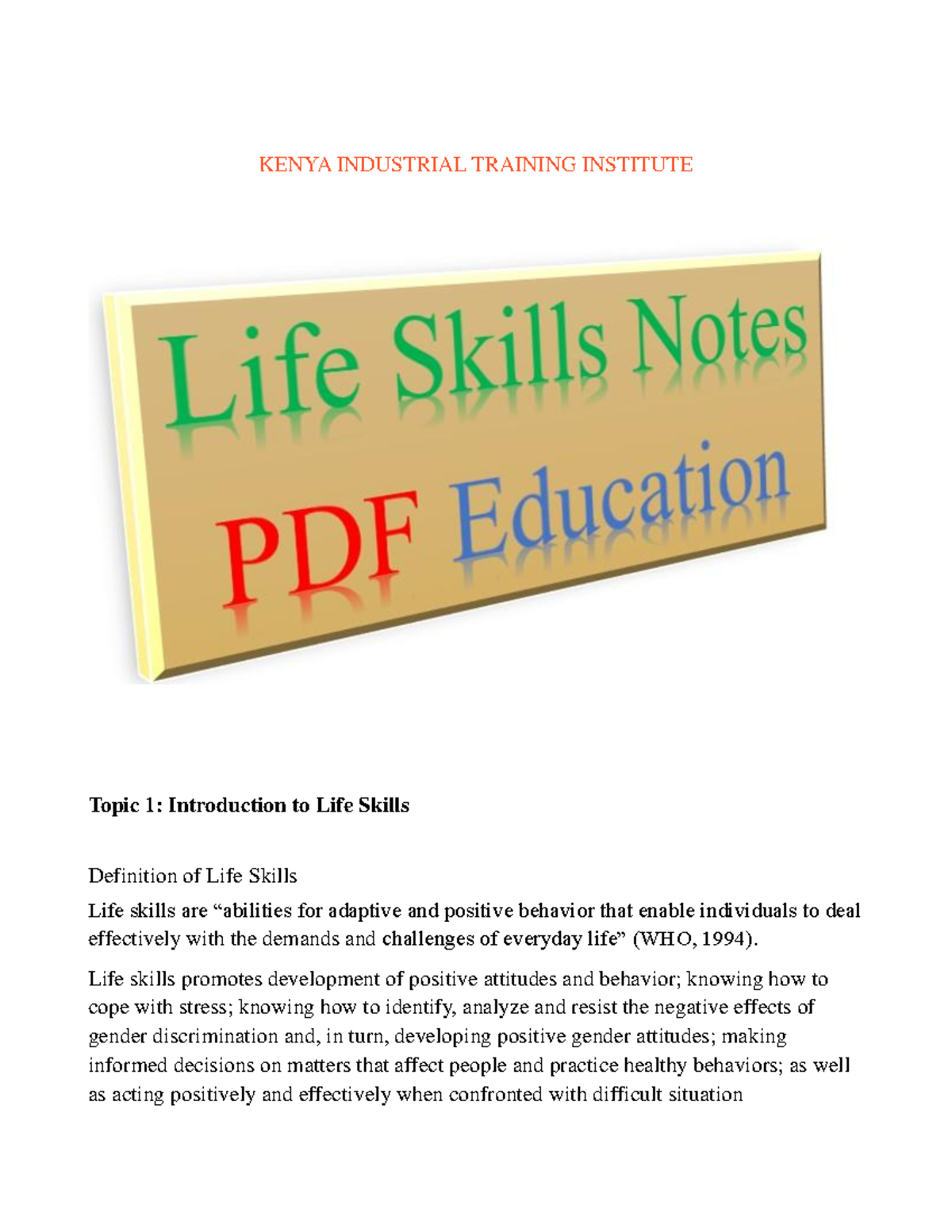 KIT I LIFE Skills Notes: Understanding and Developing Essential Life ...