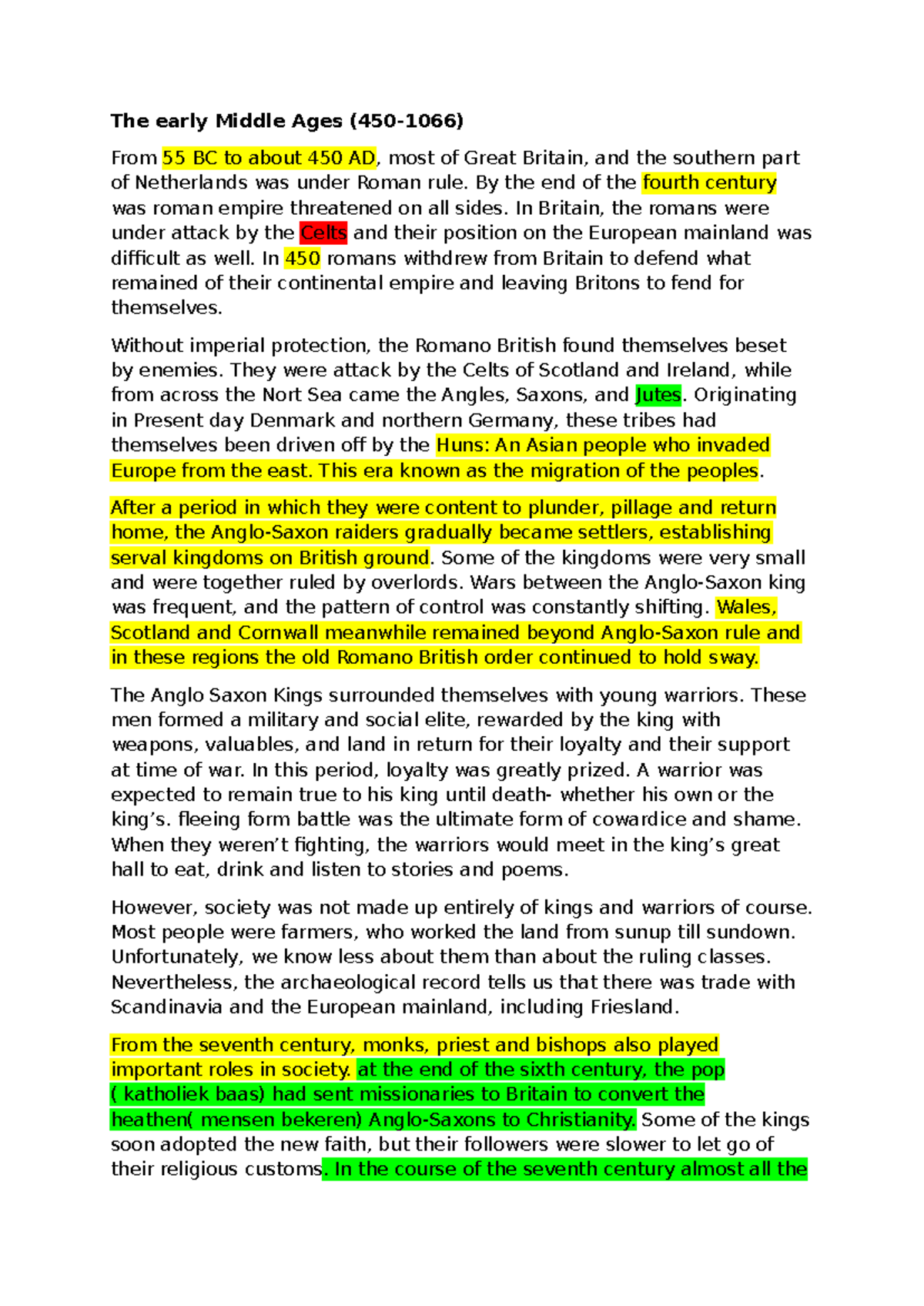 Engels Samenvatting: Tijdlijn van de Vroege en Late Middeleeuwen ...