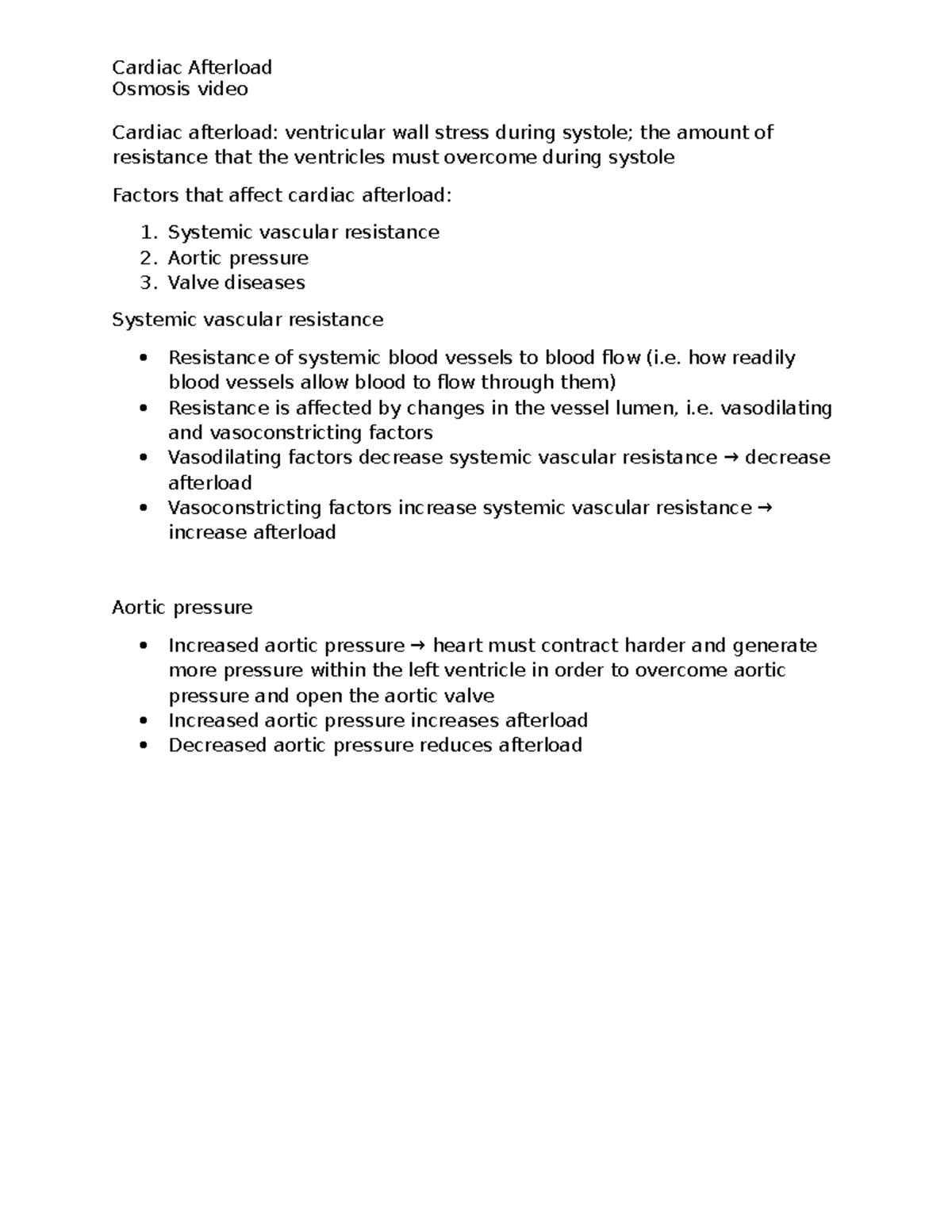 Course Notes on Cardiac Afterload: Factors & Implications - Cardiac ...