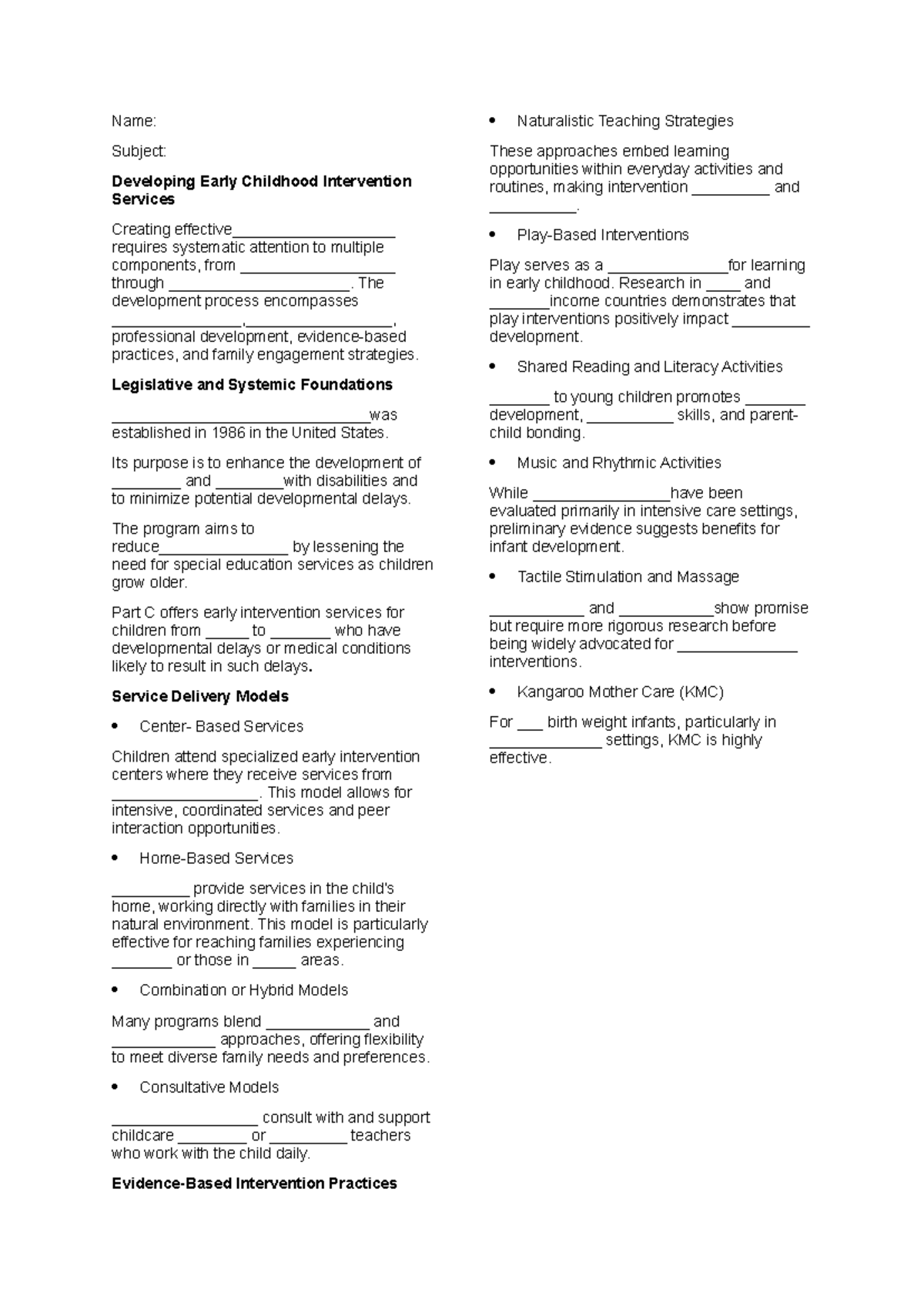 Early Childhood Intervention Strategies: A Comprehensive Overview - Studocu