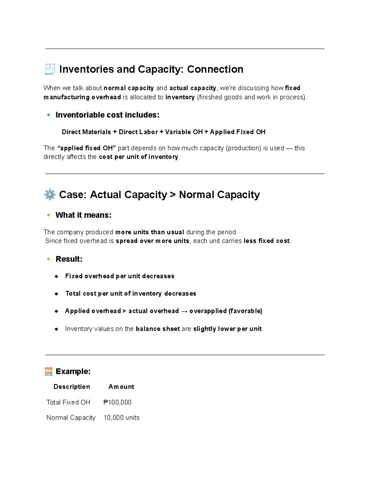 Fixed OH Inventory Analysis: Capacity Impact on Costs - Studocu