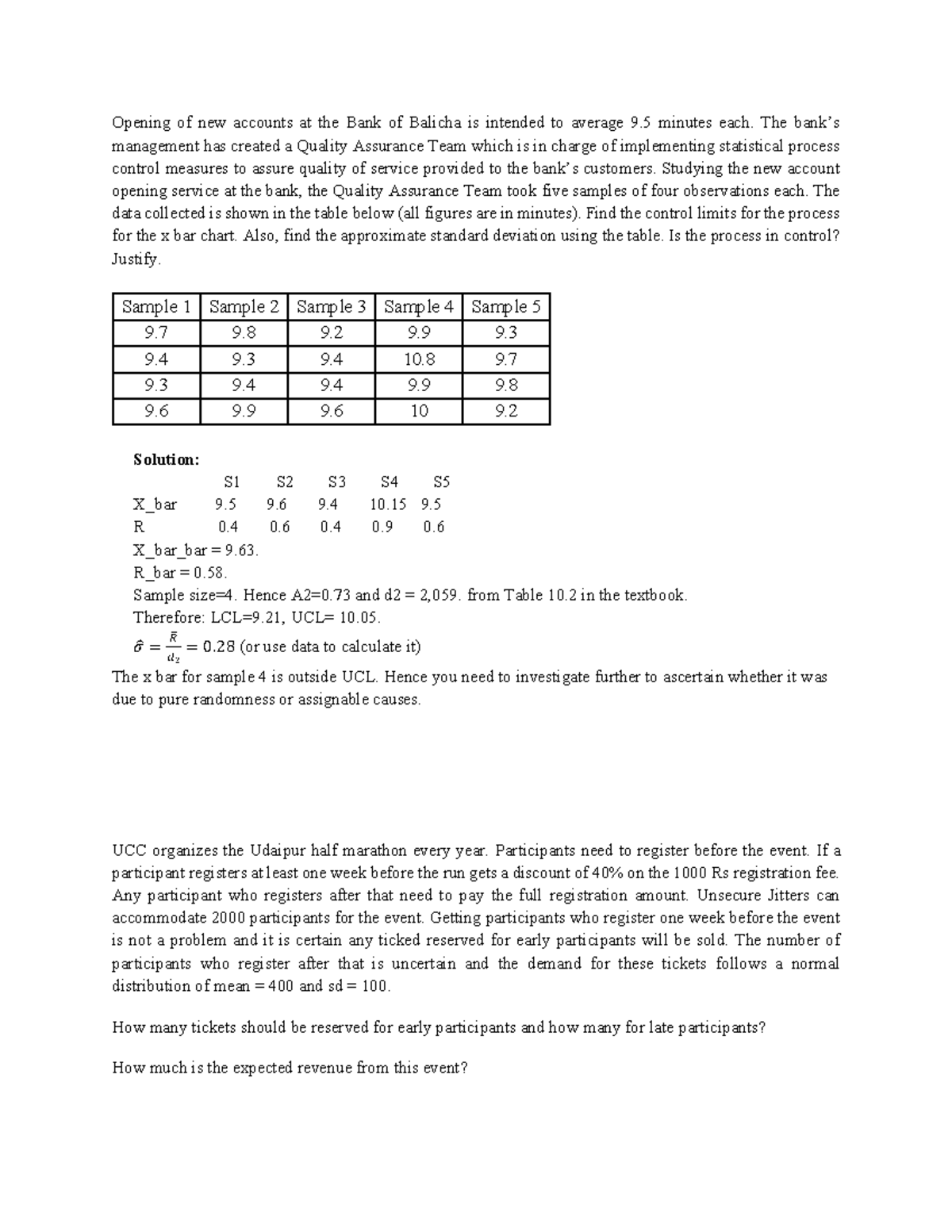 Tutorial OM Post Midterm: Quality Control in Bank Account Opening ...