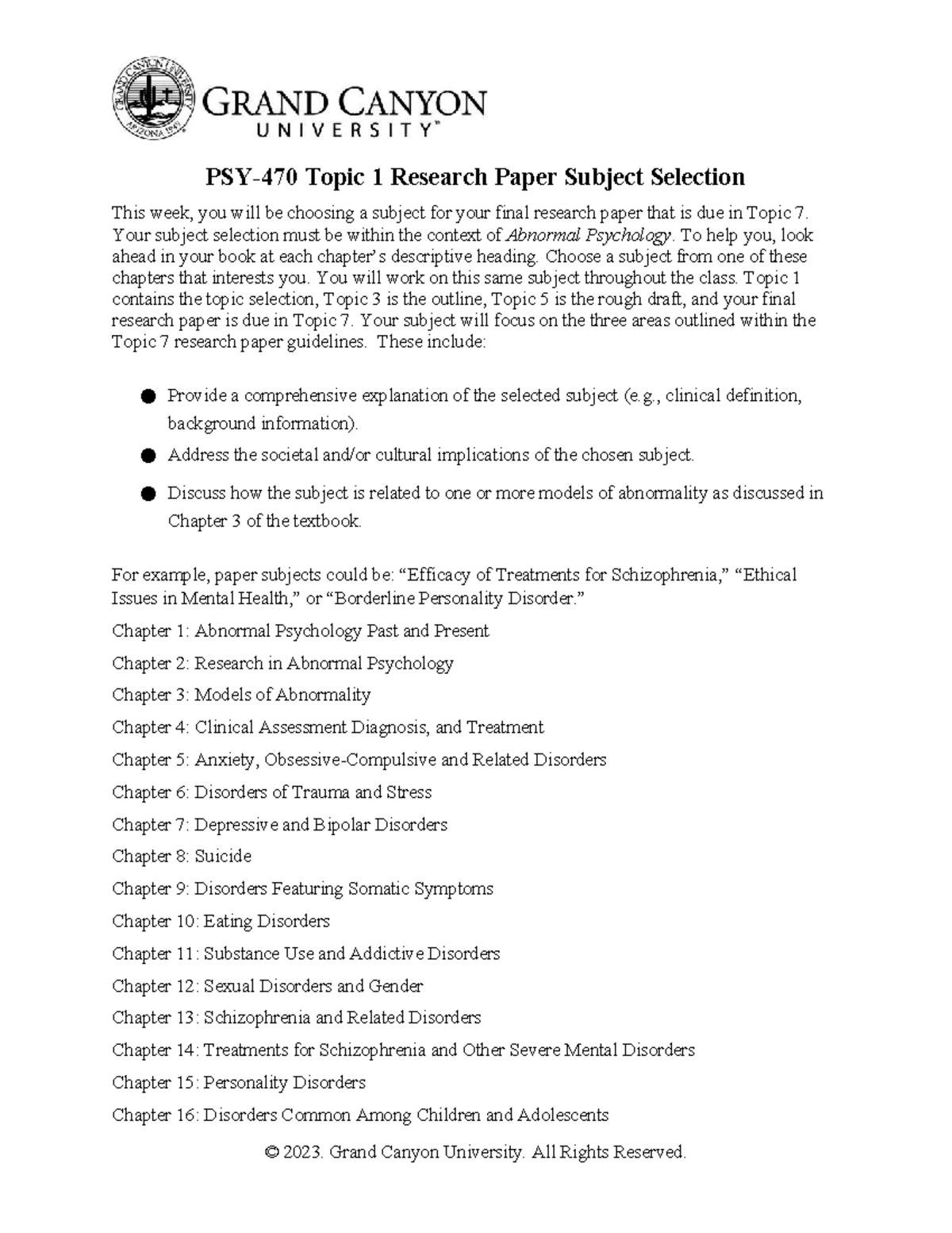 PSY-470 Final Research Paper Topic Selection Guide - Studocu