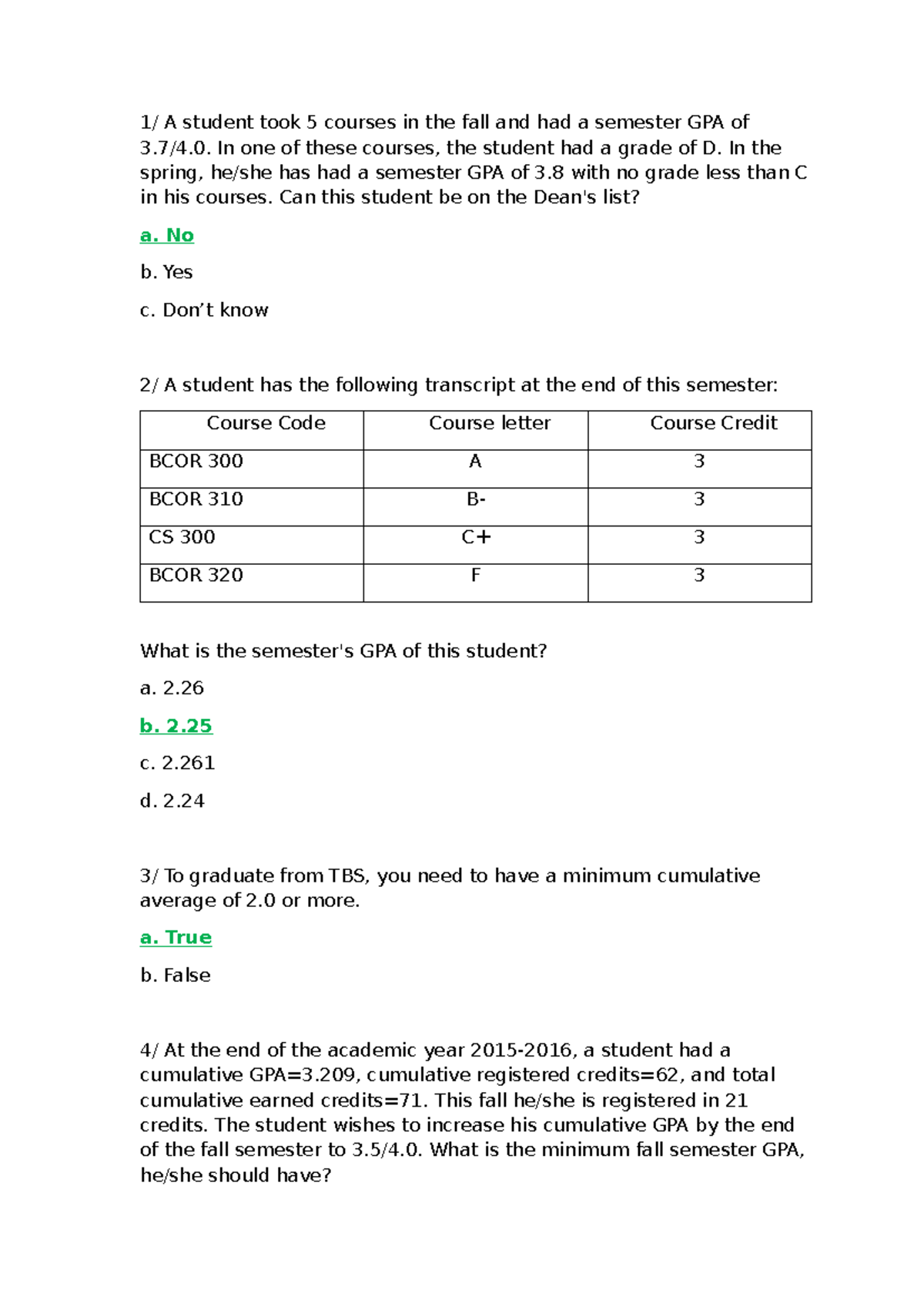 TBS Org Semester GPA Calculation and Requirements Guide - Studocu