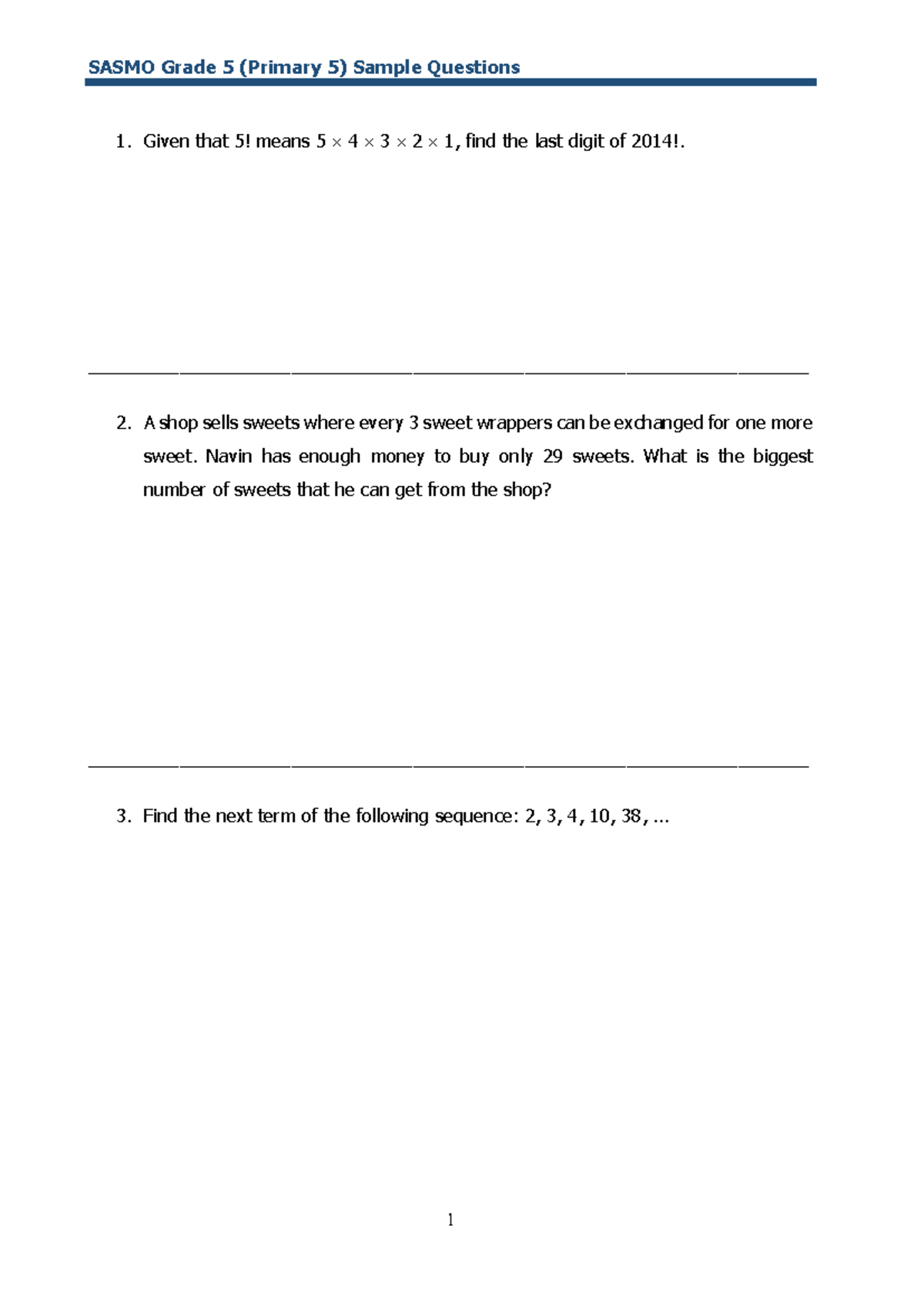 SASMO Grade 5 (Primary 5) Sample Questions and Solutions - Studocu