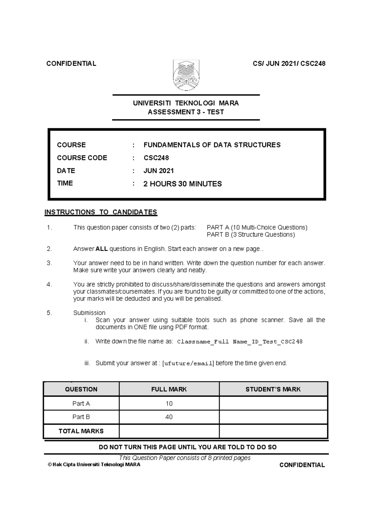 CSC248 Final Exam June 2021: Fundamentals of Data Structures - Studocu