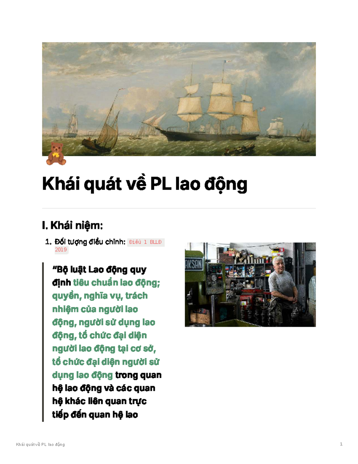Khái quát về PL Lao động I: Quy định và Quan hệ Lao động - Studocu
