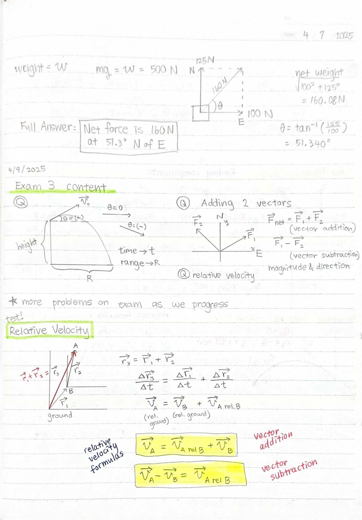 Midterm Review Notes for Course XYZ 101: Vector Addition & Forces - Studocu