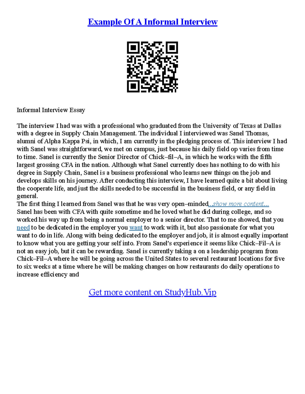 Informal Interview Essay: Format and Insights on Professional Growth ...