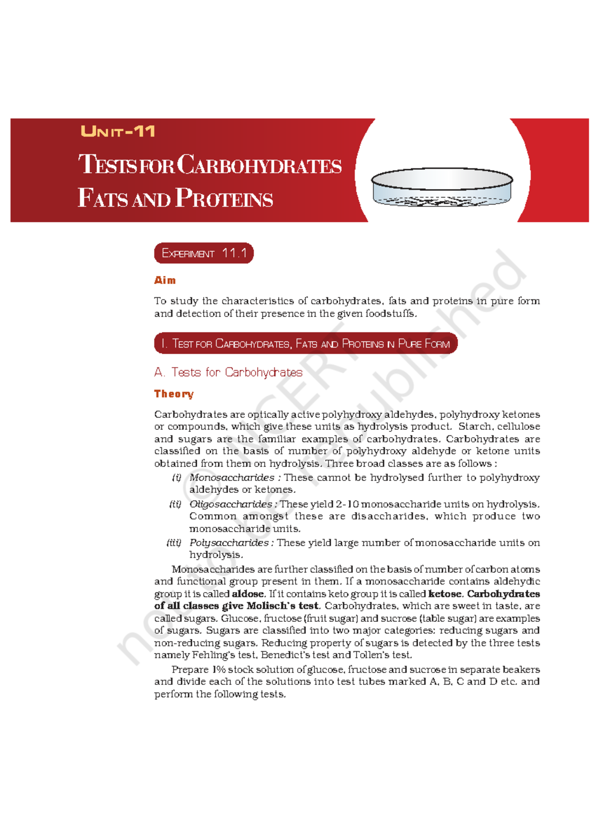 LAB MANUAL: Tests for Carbohydrates, Fats, and Proteins (Experiment 11. ...