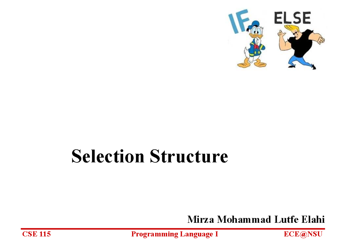 CSE 115 Programming Language I: Control Structures & Conditions Outline - Studocu