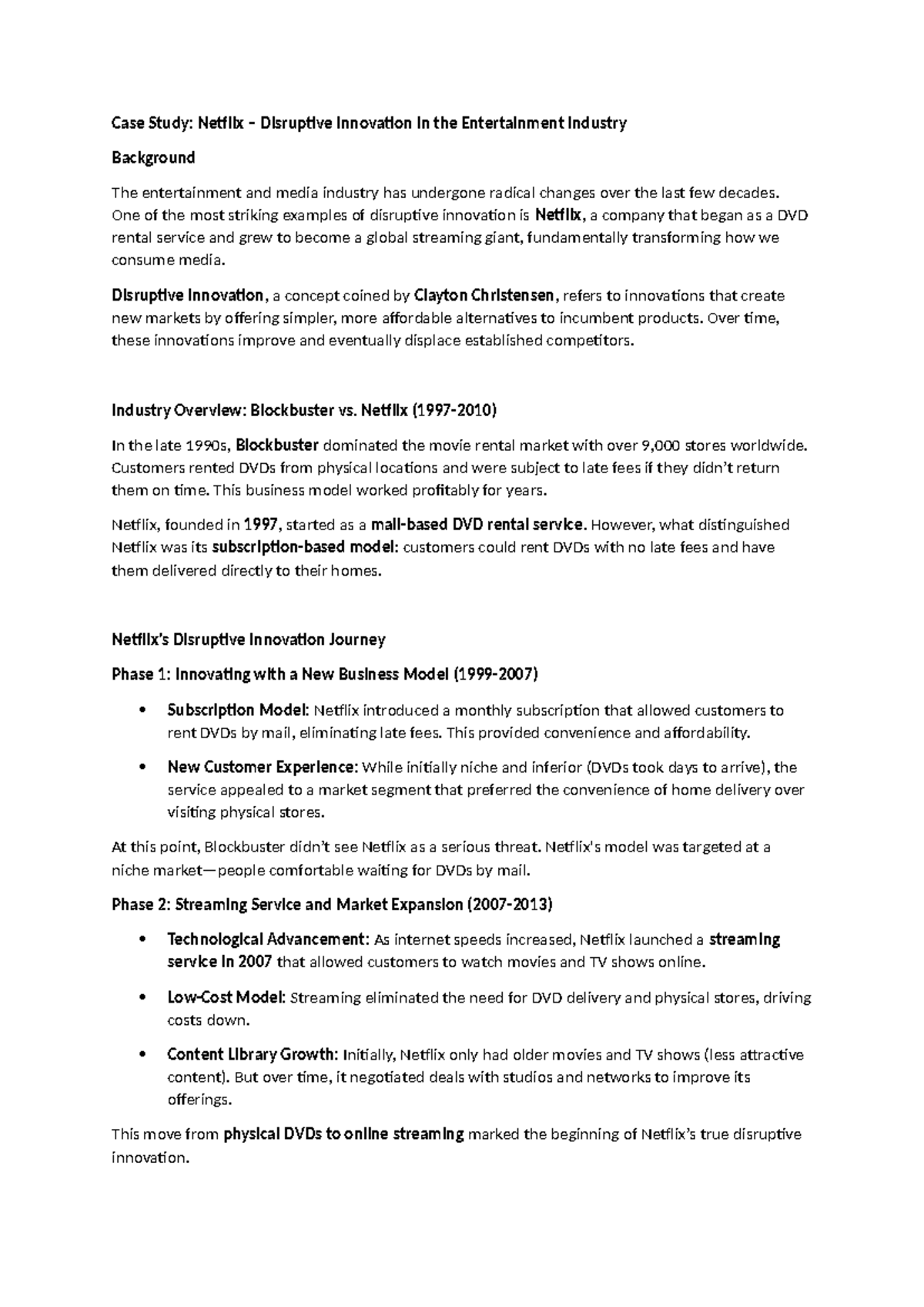 Case Study: Netflix's Disruptive Innovation in Entertainment Industry ...