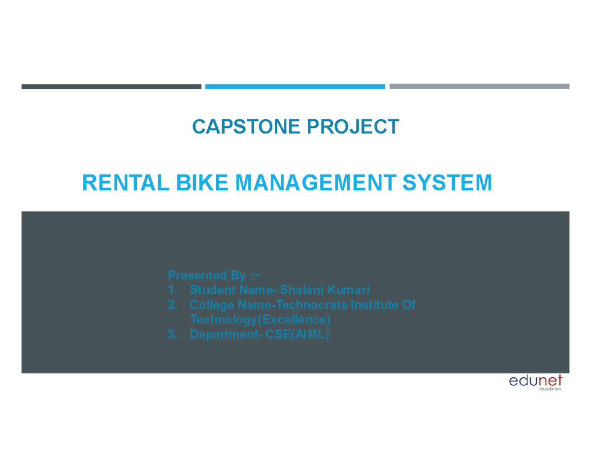 CSE(AIML) Capstone Project: Bike Rental Management System Analysis - Studocu