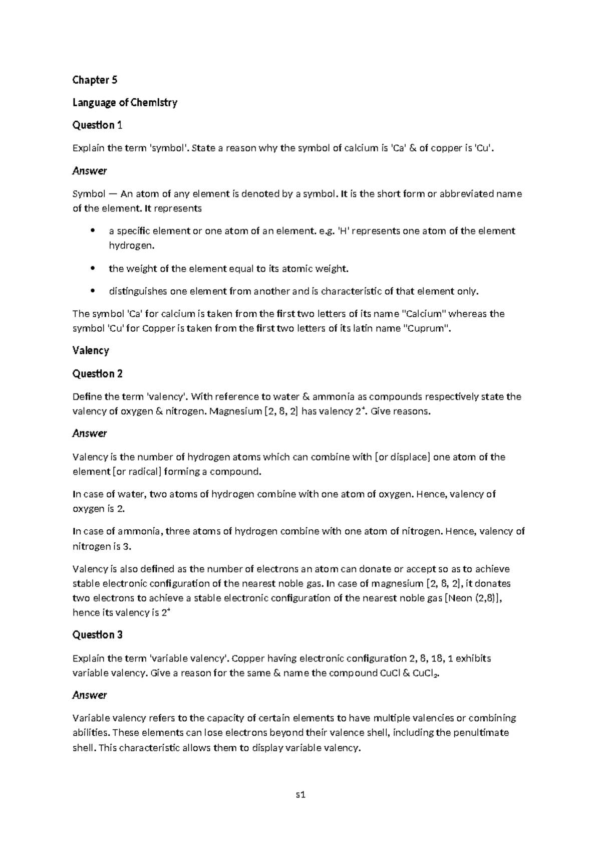 Chapter 5 Language of Chemistry Q&A - Course Code: CHEM101 - Studocu