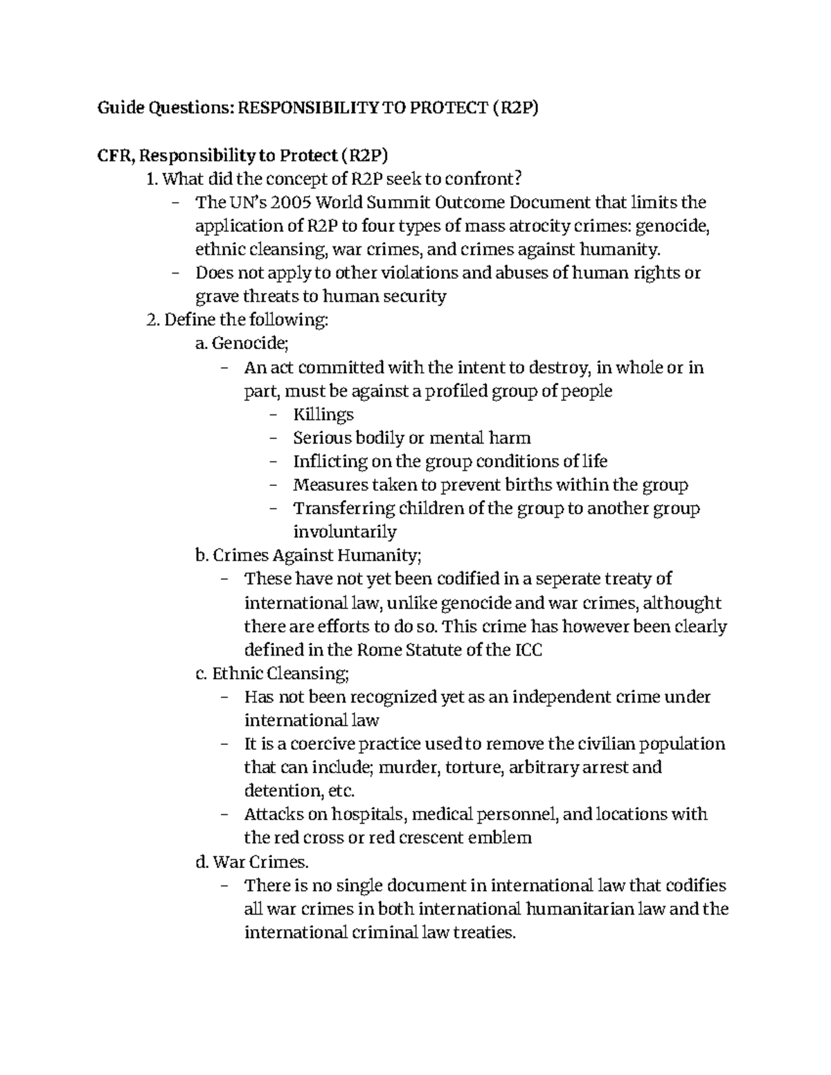 Understanding the R2P Framework: Key Guide Questions and Concepts - Studocu