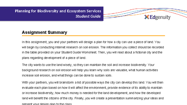 Project: Planning for Biodiversity & Ecosystem Services - Student Guide ...