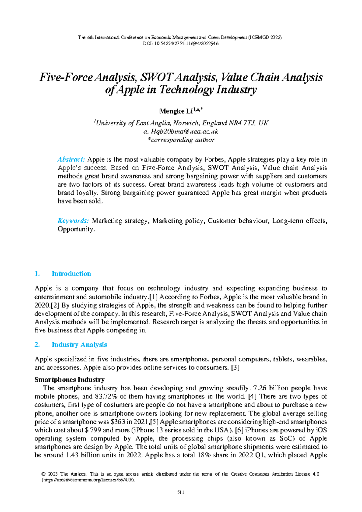 ICEMGD 2022: SWOT & Value Chain Analysis of Apple in Tech Industry ...