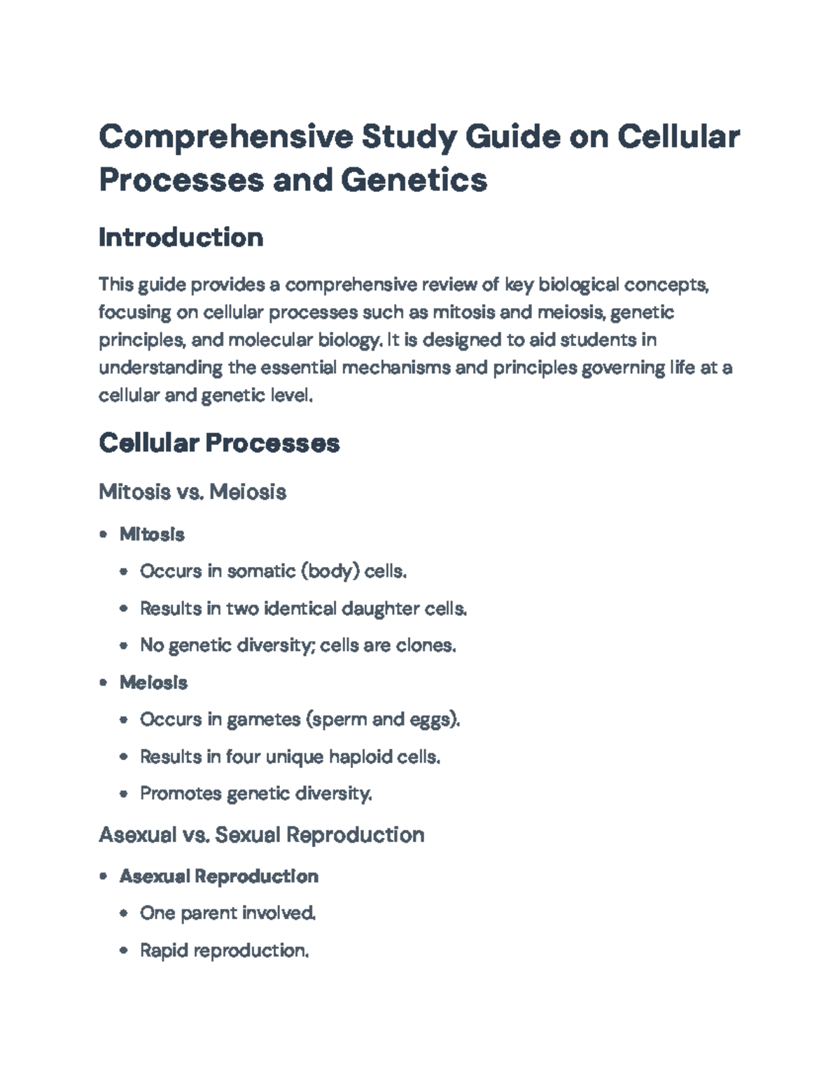 Comprehensive Study Guide on Cellular Processes and Genetics ...