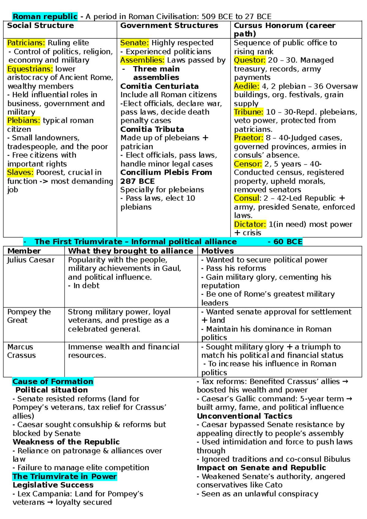 Elective History Notes: Roman Republic (509-27 BCE) Social & Political ...