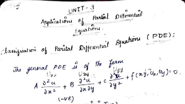 Unit 3 - Lecture Notes on Partial Differential Equations (PDE) - Studocu