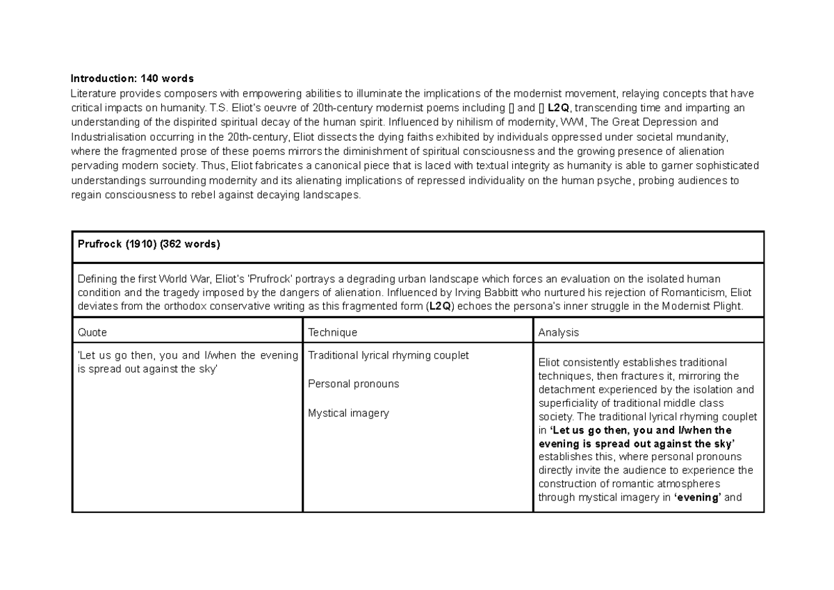 Mod b ts eliot all 5 poems sample essay - Introduction: 140 words ...