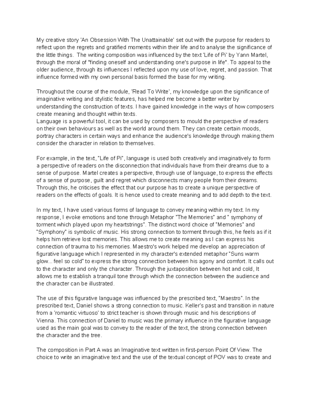 Reflection on Creative Writing: Exploring Purpose and Emotion in Texts ...