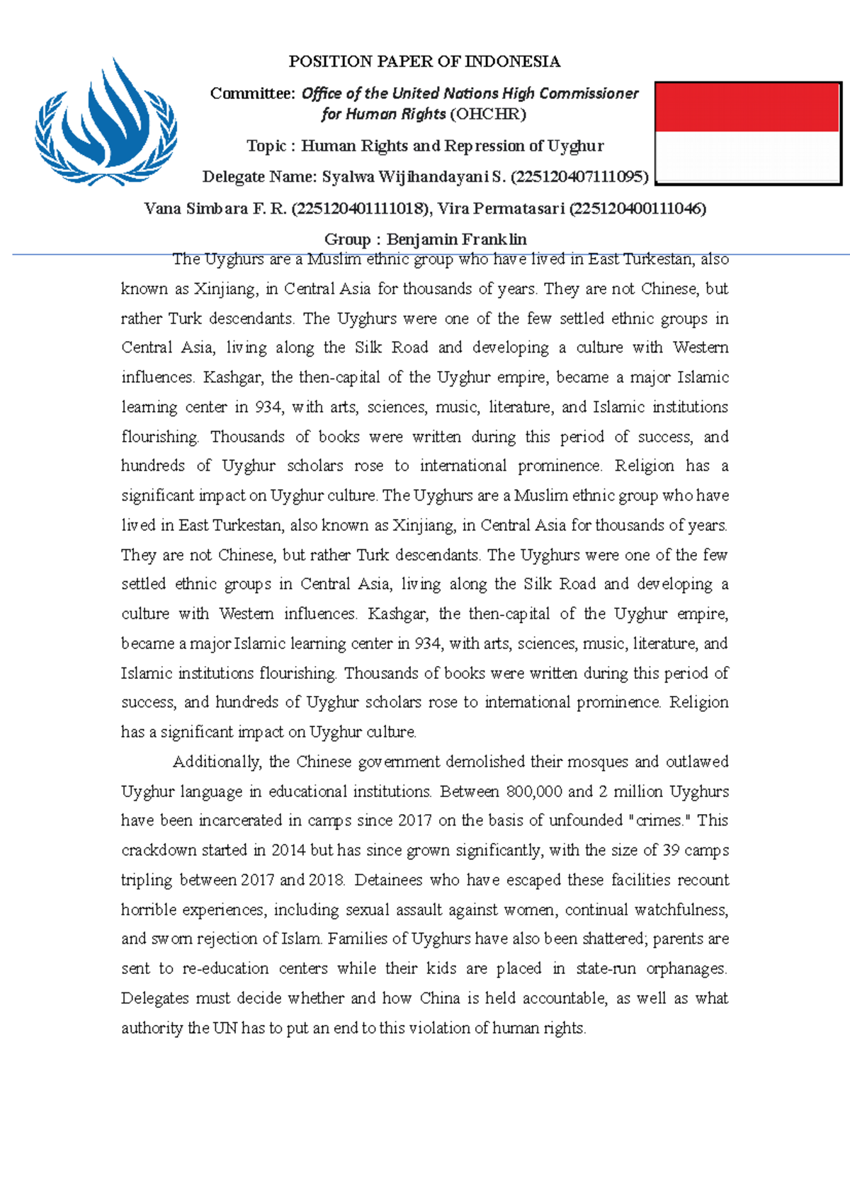 MUN INDO Position Paper - YOUR COUNTRY FLAG POSITION PAPER OF INDONESIA ...