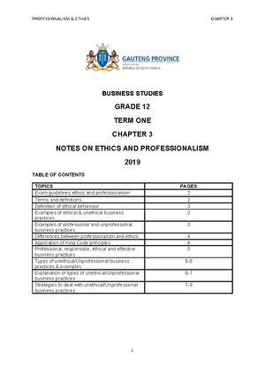 BUSINESS STUDIES GRADE 11 TERM 3 CHAPTER 17 NOTES 2023 - Studocu