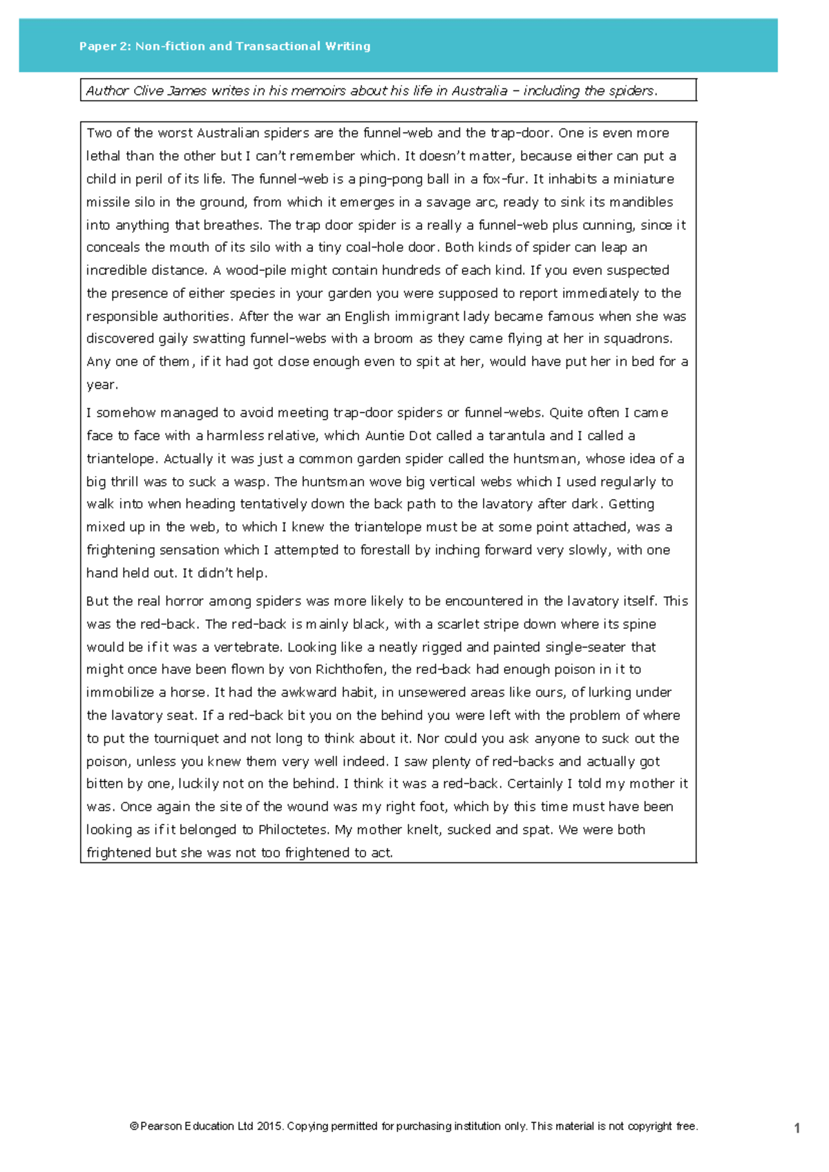 Paper 2 3 Spiders condensed - Paper 2: Non-fiction and Transactional ...