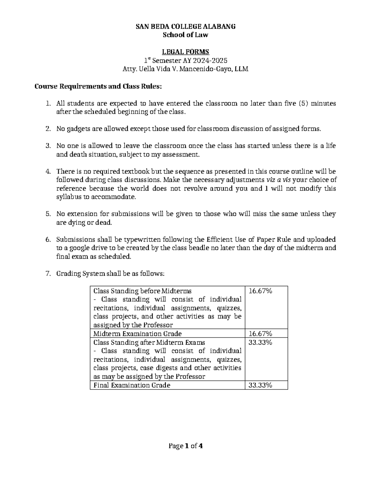 Legal Forms Syllabus AY 2024-25 | Law 1st Sem | Atty. Mancenido-Gayo ...