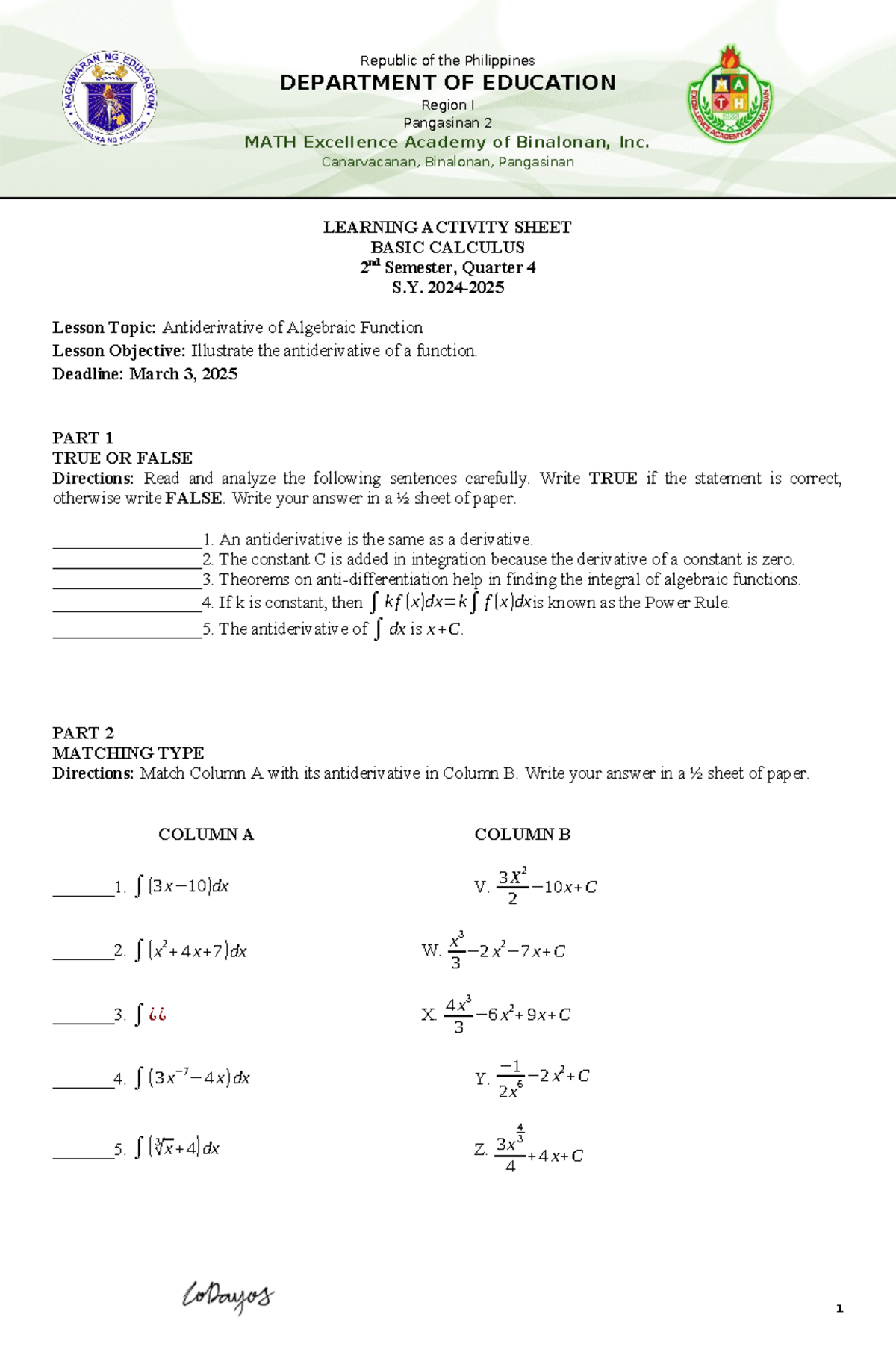 February 28, 2025-Basic Calculus 035000 - Republic of the Philippines ...
