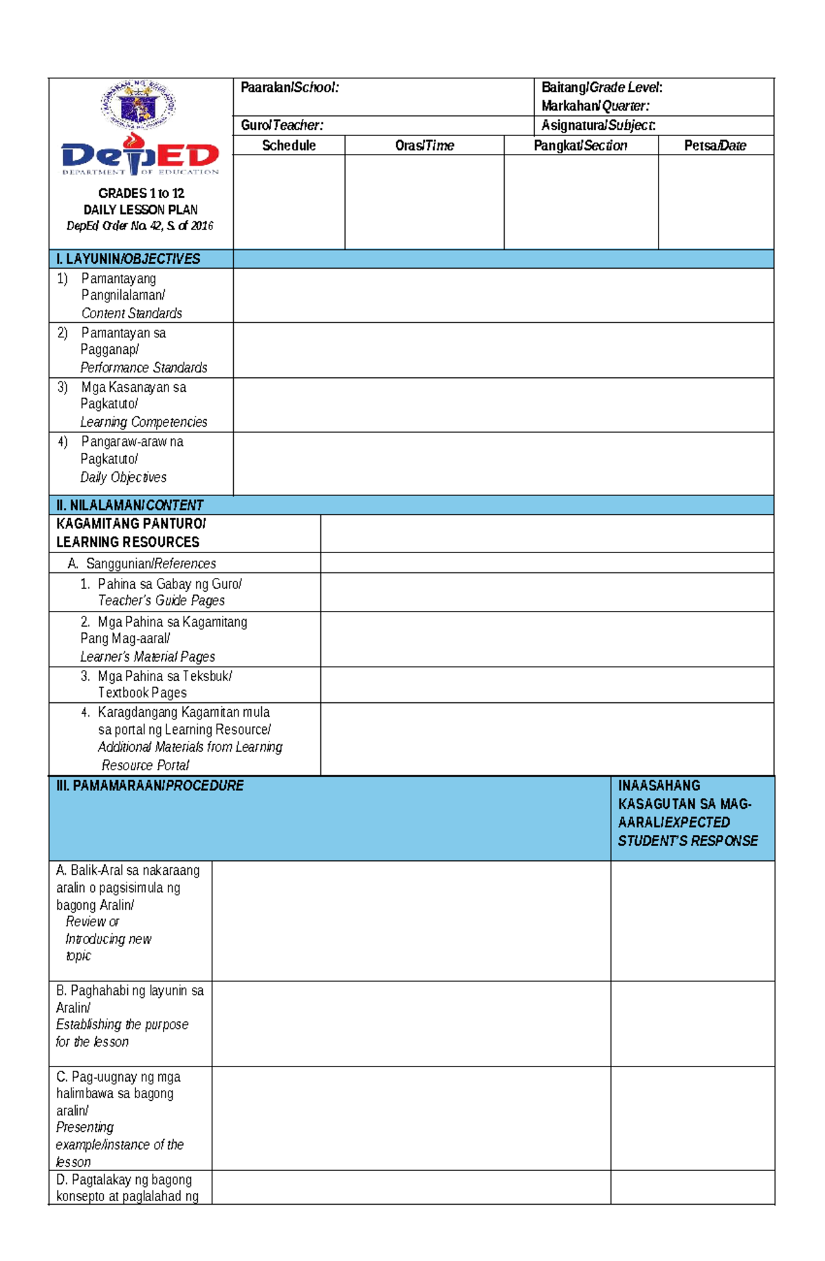DLP Template 2024-2025: Daily Lesson Plan for Grades 1-12 - Studocu