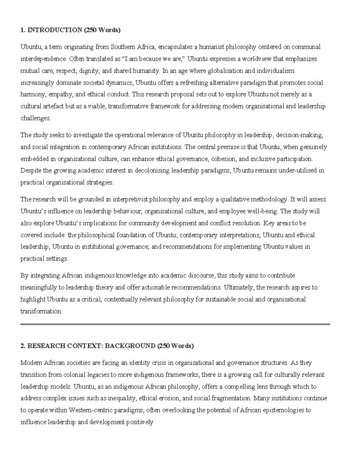 Ubuntu Philosophy Proposal: Exploring Ethical Leadership in Africa ...