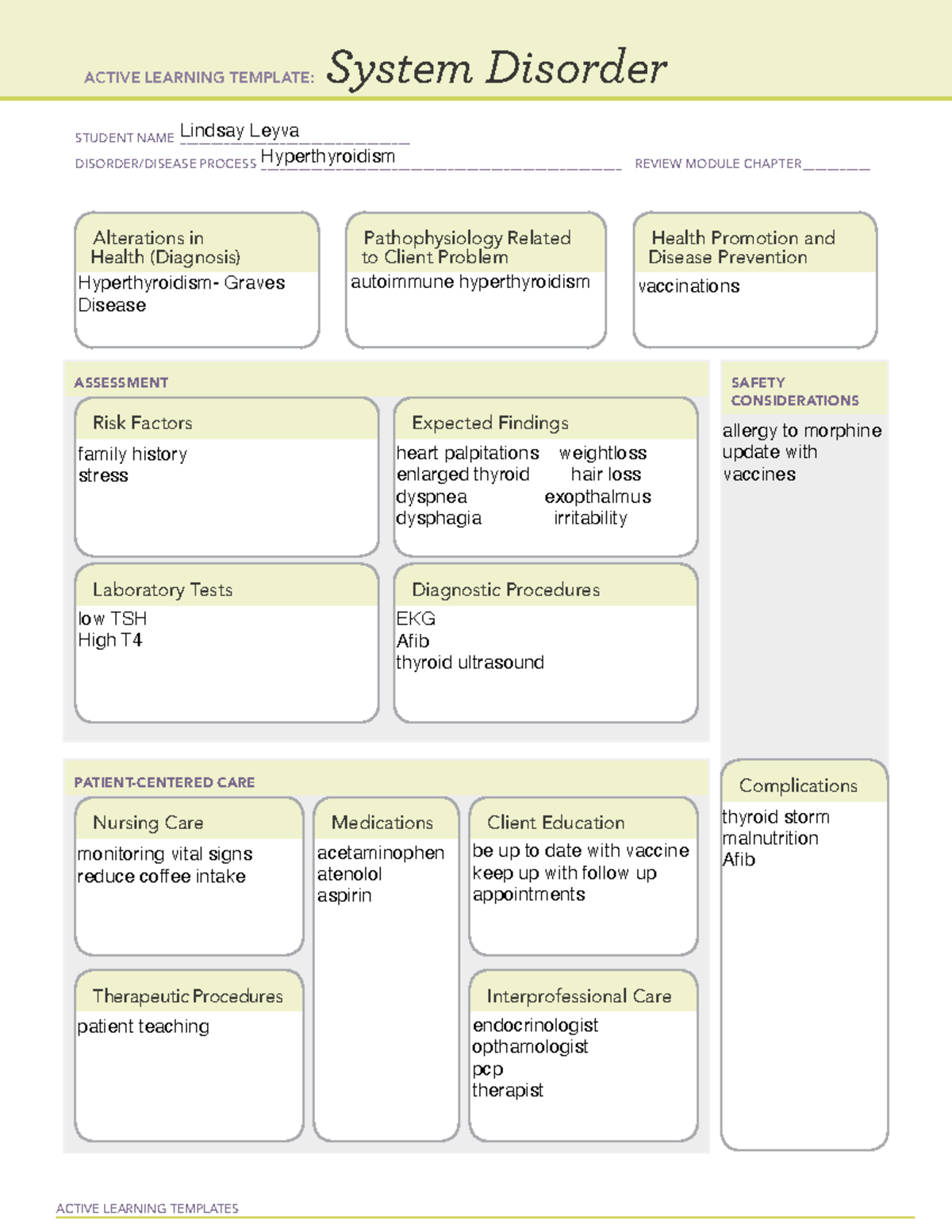 Hyperthyroidism case study - ACTIVE LEARNING TEMPLATES System Disorder ...