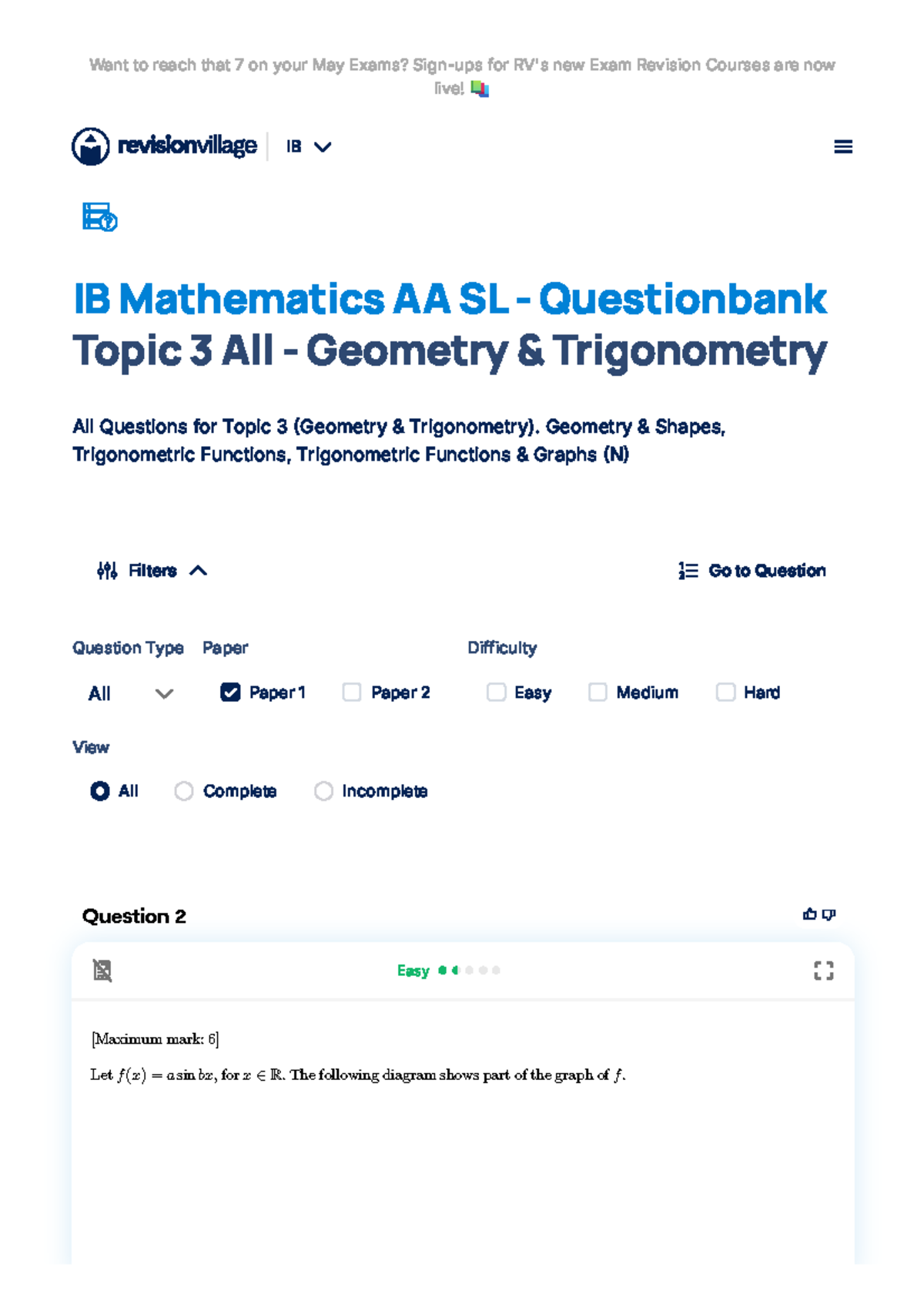 IB Mathematics AA SL Questionbank: Geometry & Trigonometry Paper 1 ...