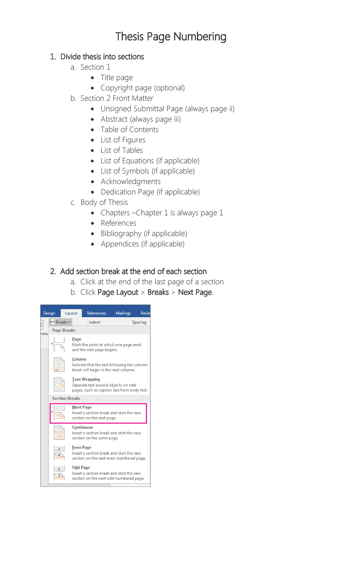 Thesis-Page-Numbering - Thesis Page Numbering Divide thesis into ...